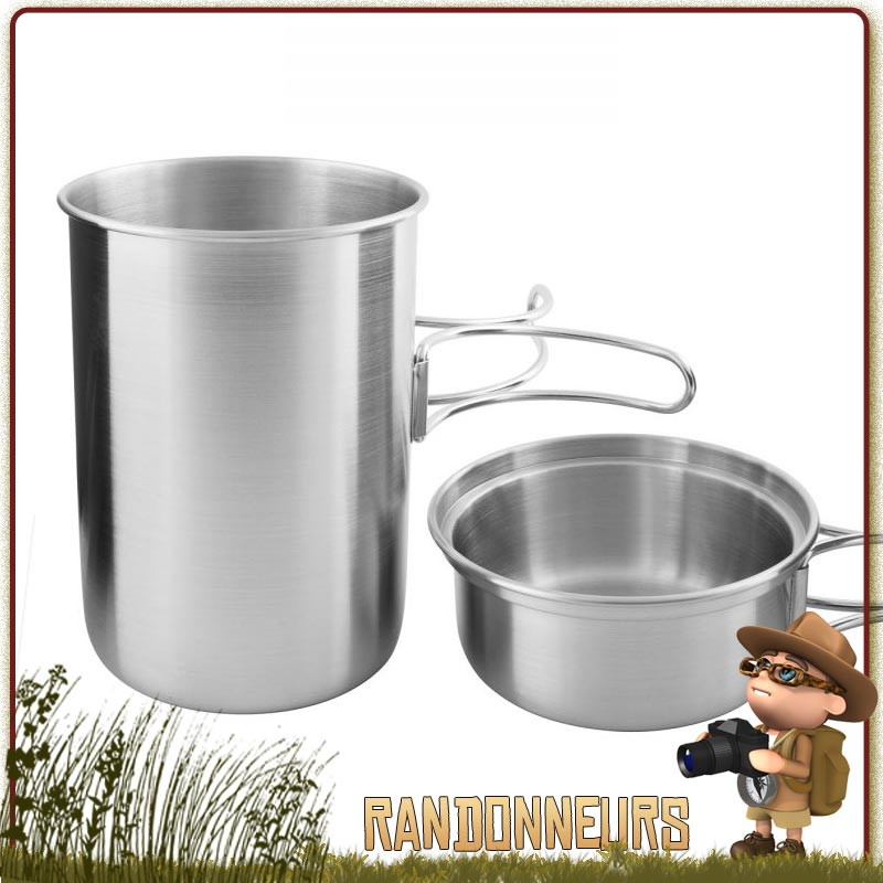 Set Pot Inox bushcraft 85 cl Tatonka resiste cuisson feu de bois